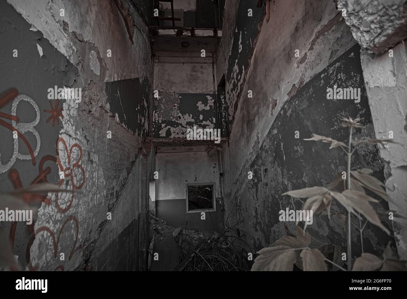 Old ruined factory building from the inside, awesome background Stock ...