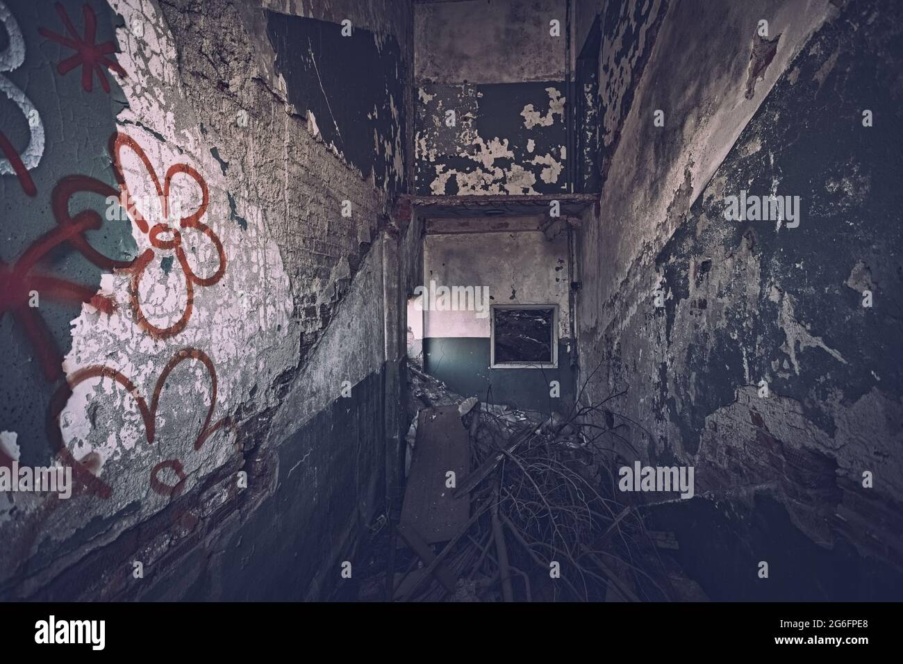 Old ruined factory building from the inside, awesome background Stock ...