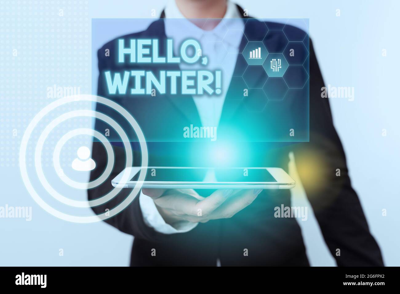 Sign displaying Hello, Winter. Business idea greeting used when the ...