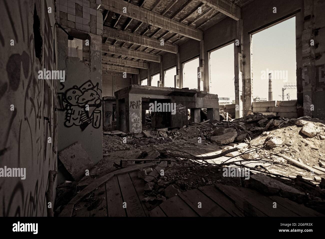 Old ruined factory building from the inside, awesome background Stock ...