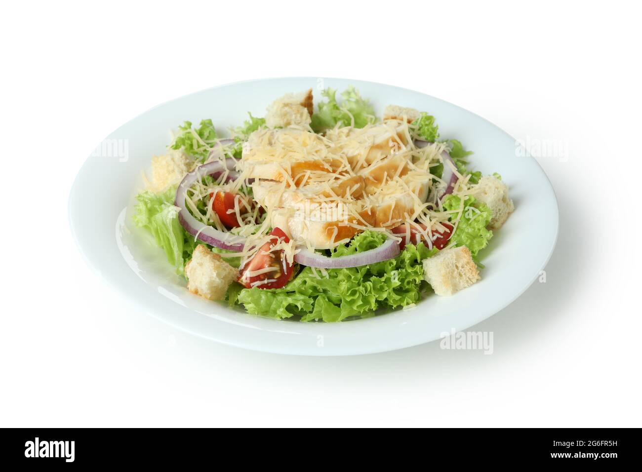 Plate with Caesar salad isolated on white background Stock Photo - Alamy