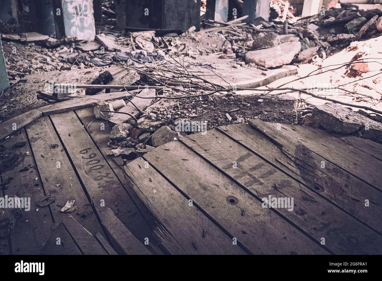 Old ruined factory building from the inside, awesome background Stock ...