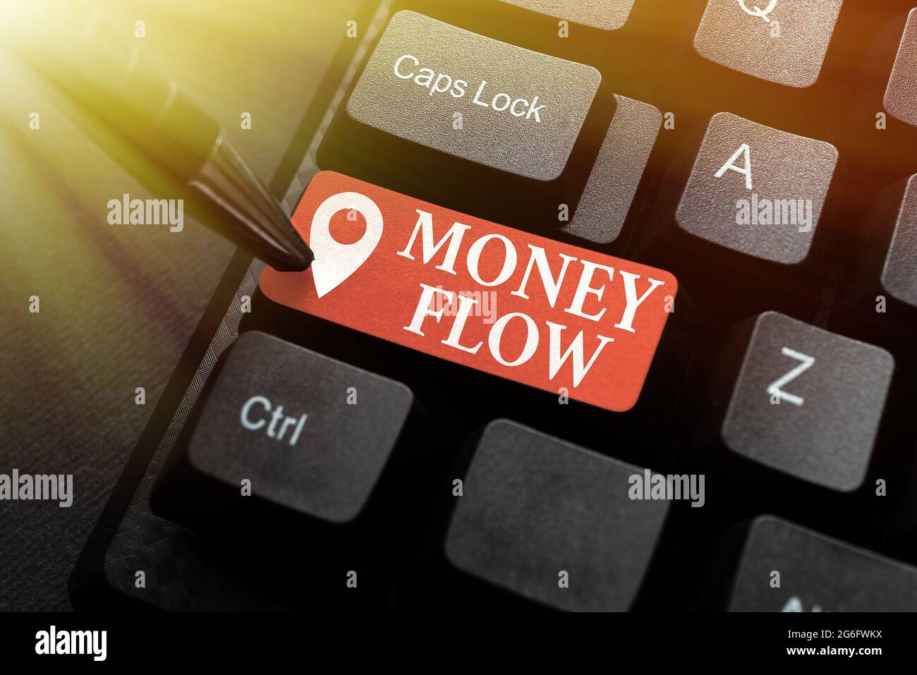 Hand writing sign Money Flow. Business showcase it is an indicator of ...