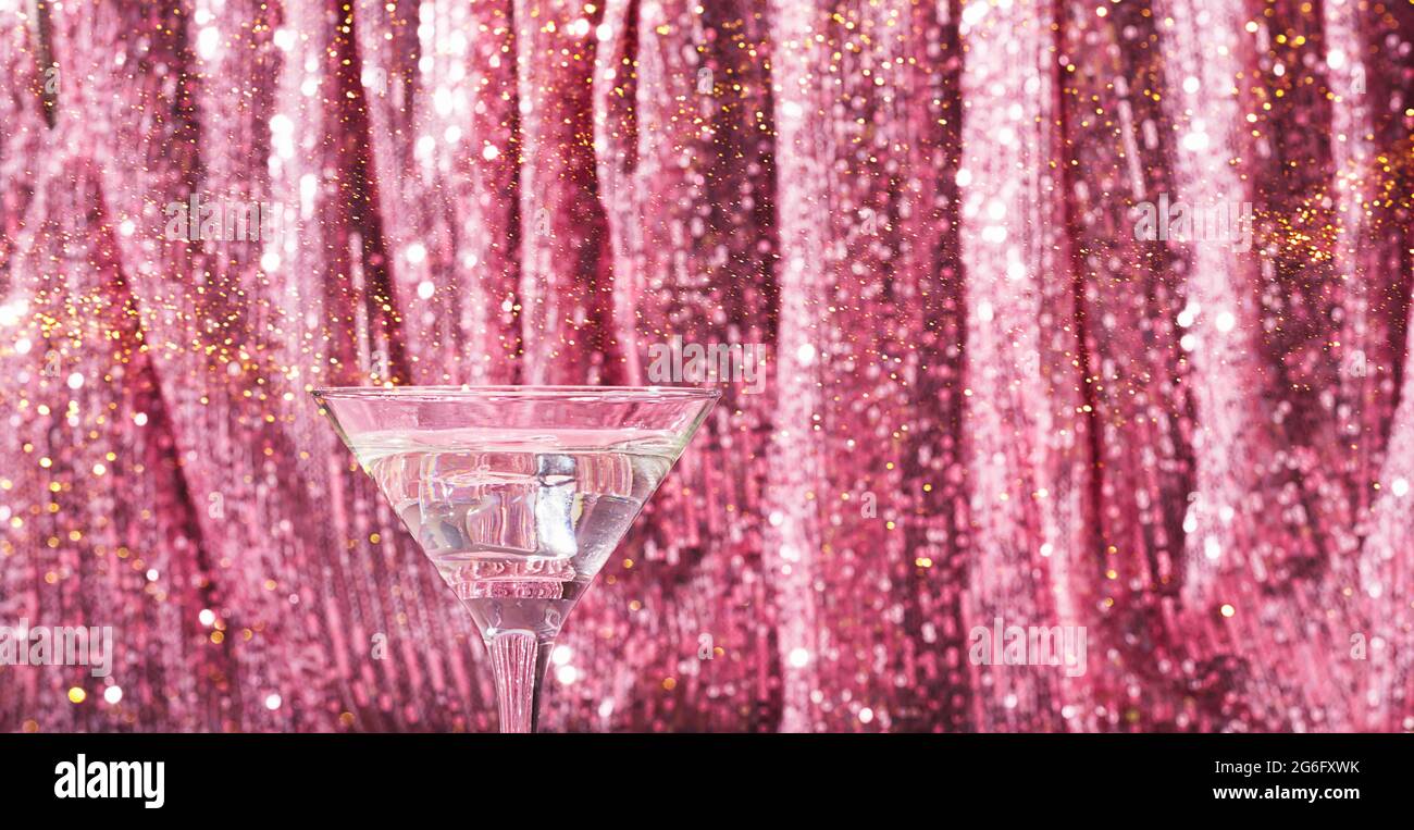 Martini cocktail background pink shiny curtain. Alcoholic classic drink ...