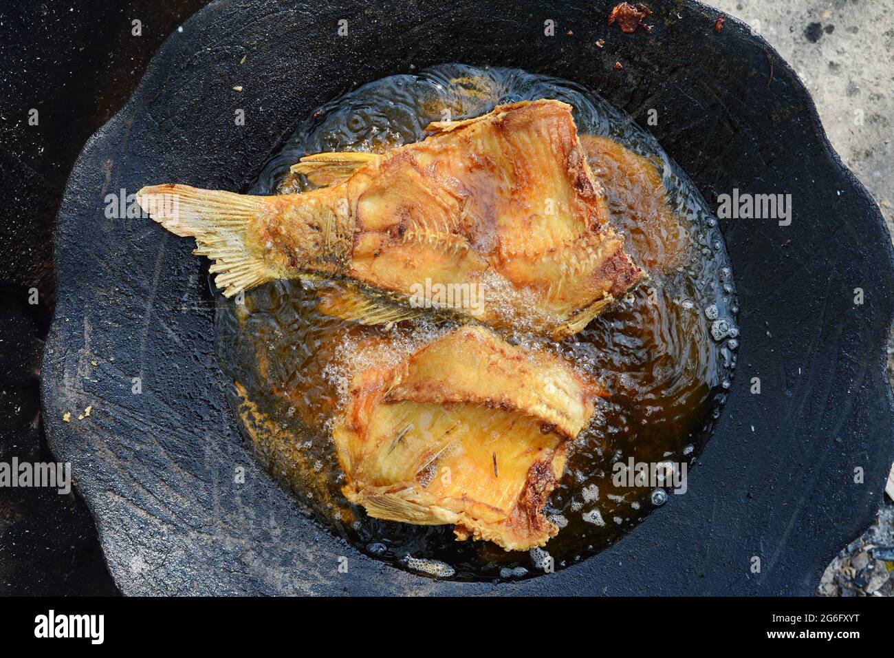 fried pieces of carp fish in a pan Stock Photo - Alamy