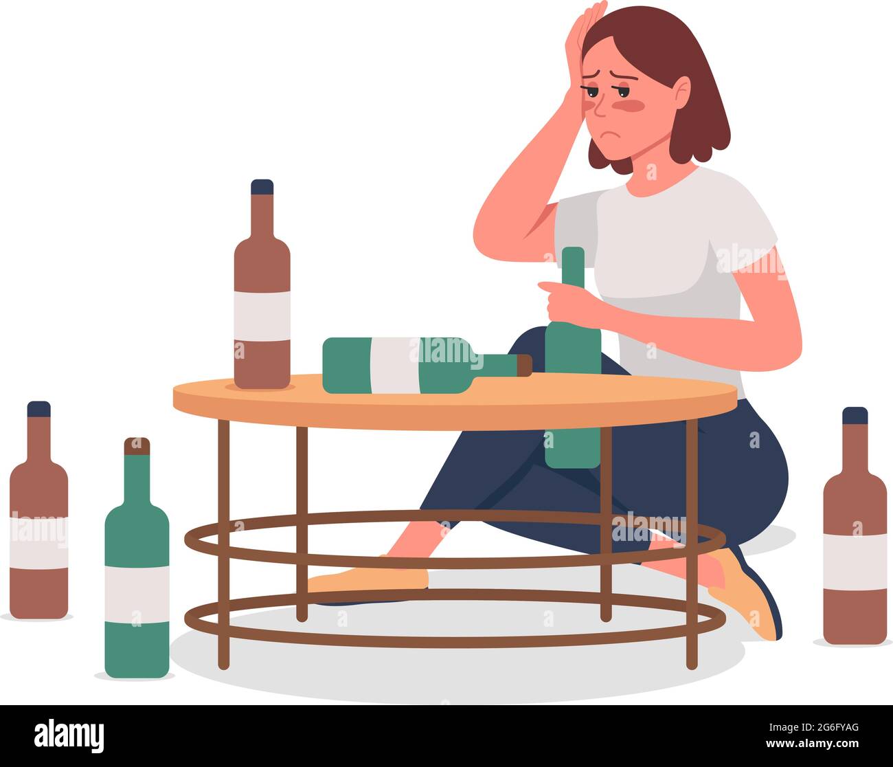 Girl with alcoholism semi flat color vector character Stock Vector ...