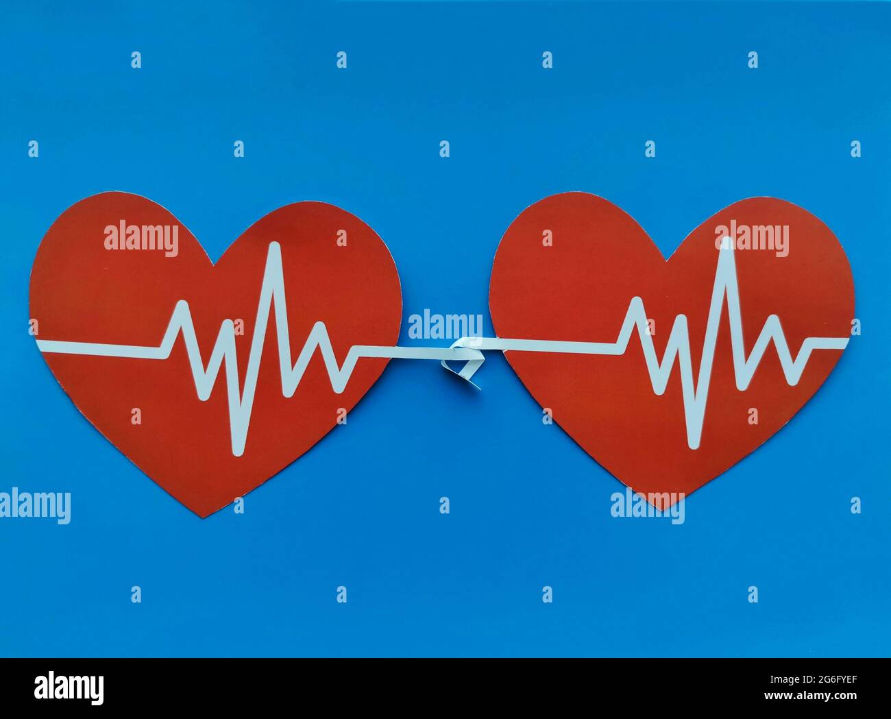 Two red hearts. Heart combined with heartbeat and life line. Hearts ...