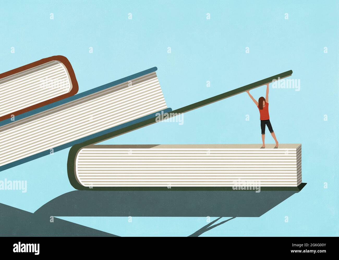 Woman lifting large book cover Stock Photo - Alamy