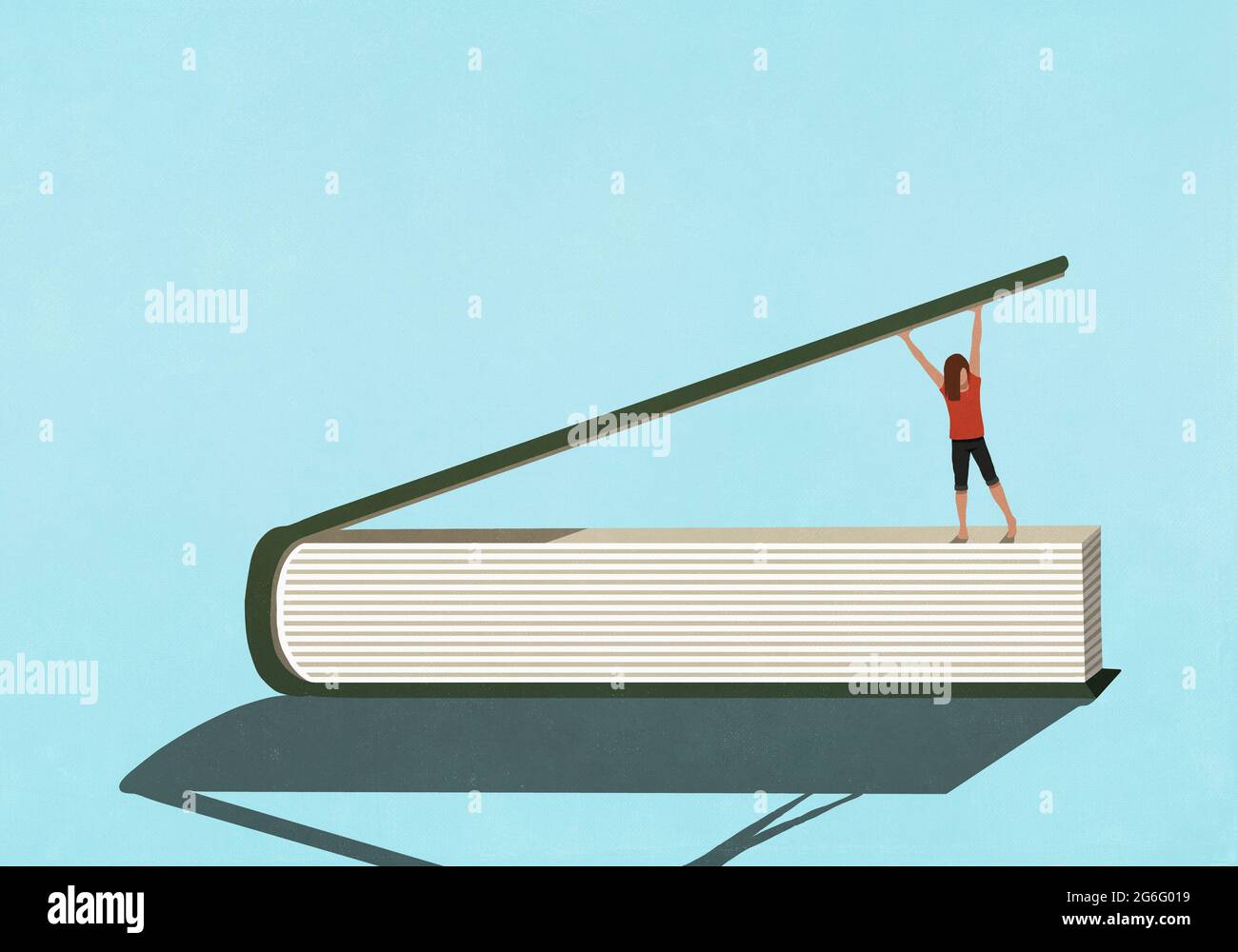 Woman opening large book cover Stock Photo - Alamy