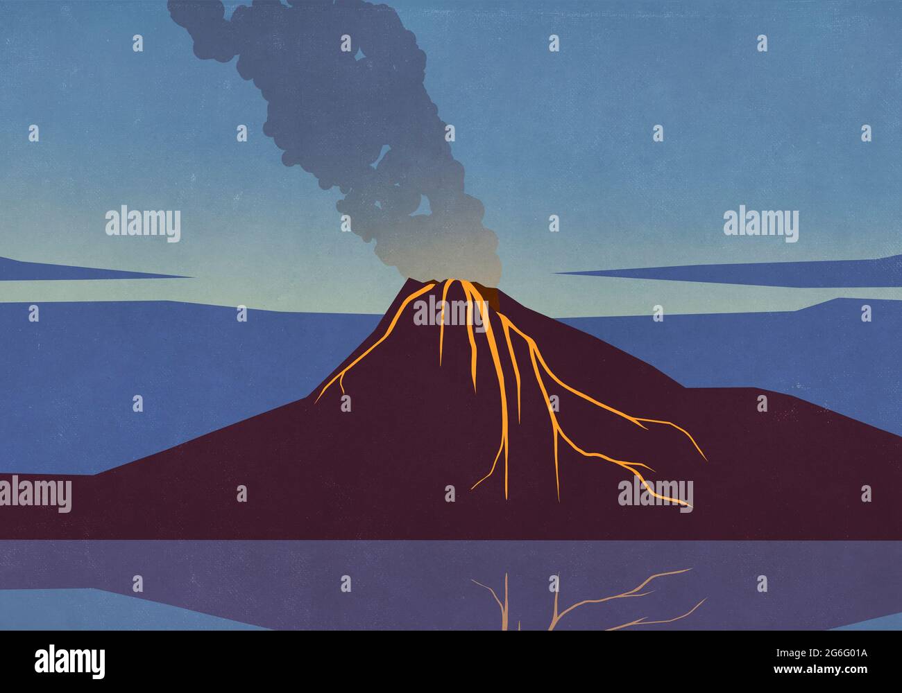 Smoke and lava emitting from erupting volcano Stock Photo - Alamy