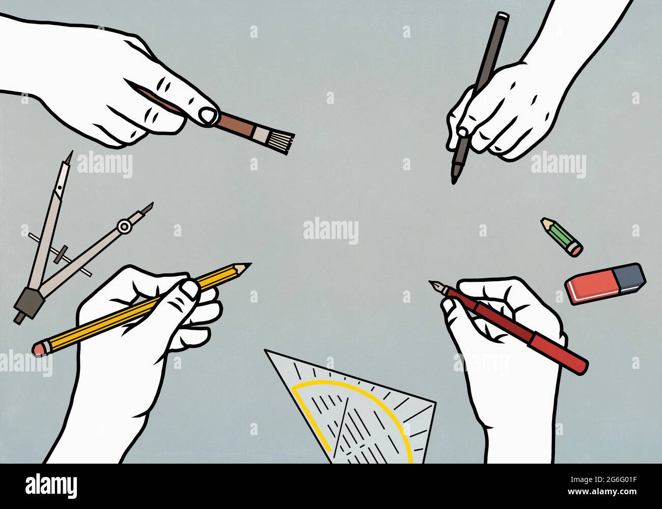 Creative hands holding writing devices Stock Photo - Alamy