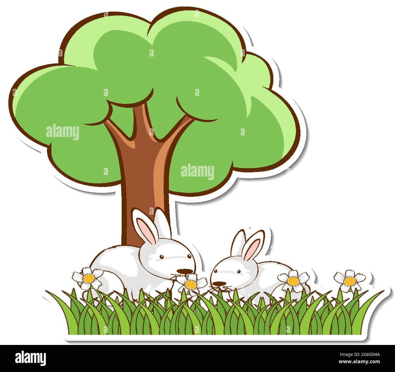 Two white rabbits under the tree sticker illustration Stock Vector ...