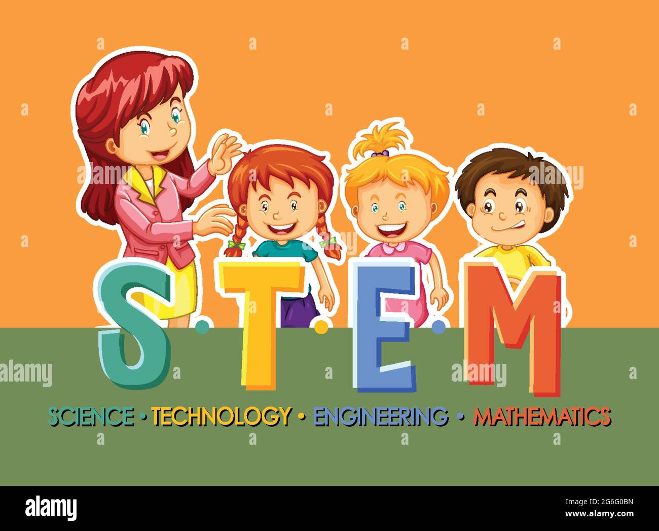 STEM education logo with children cartoon character illustration Stock ...