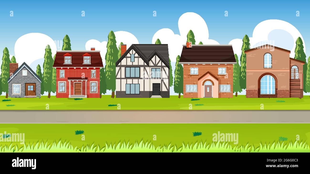 Suburban landscape with many houses illustration Stock Vector Image ...