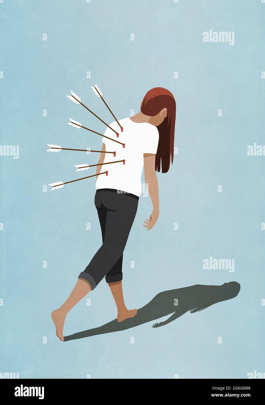 Dejected woman walking with arrows in back Stock Photo - Alamy