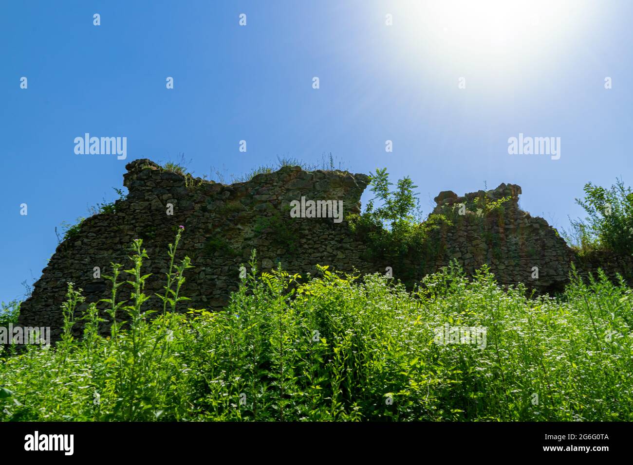 KHUST, UKRAINE - June 24, 2021: Ruins of Khust castle which was built ...