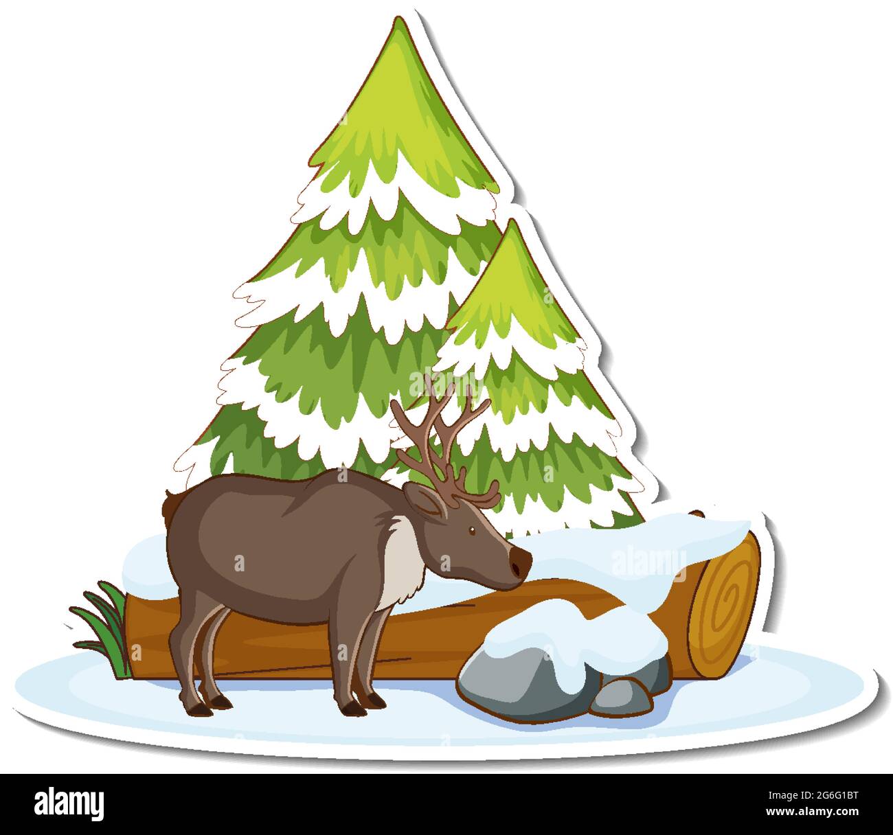 Moose with pine tree covered with snow sticker illustration Stock ...
