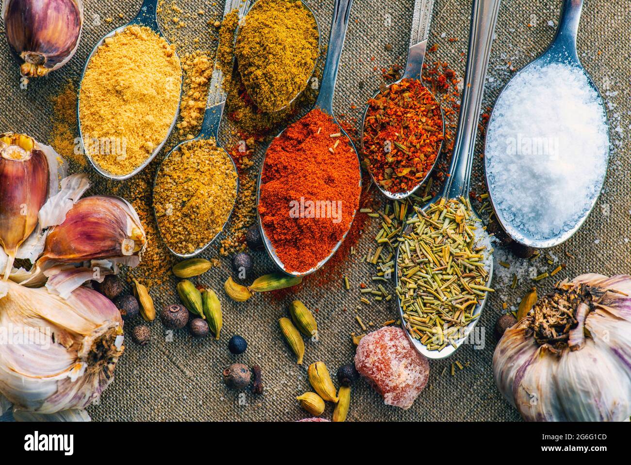 Spices on black background culinary background Stock Photo - Alamy