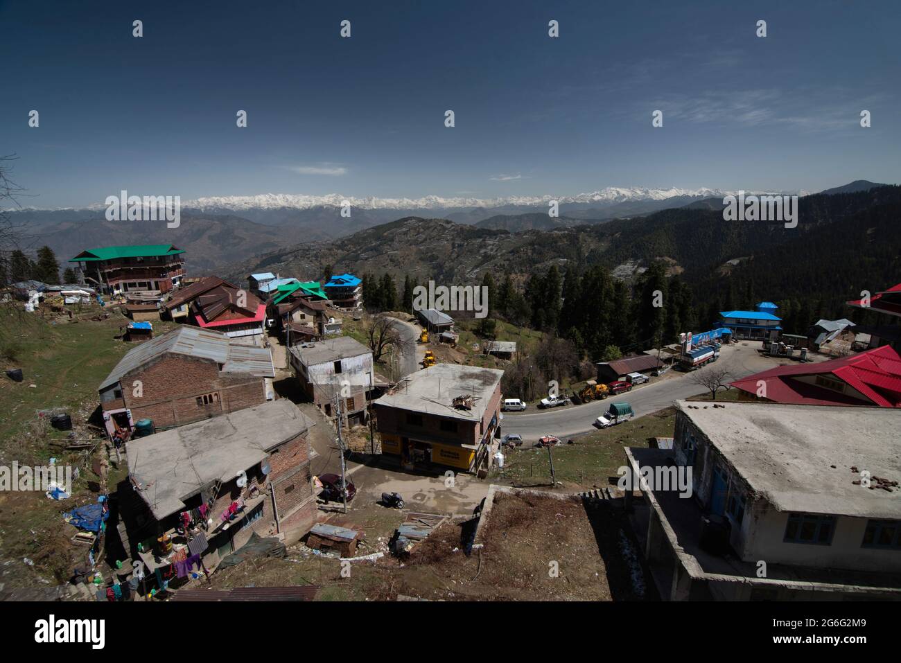 View of buildings and Road from Narkanda, Himachal Pradesh, India Stock ...
