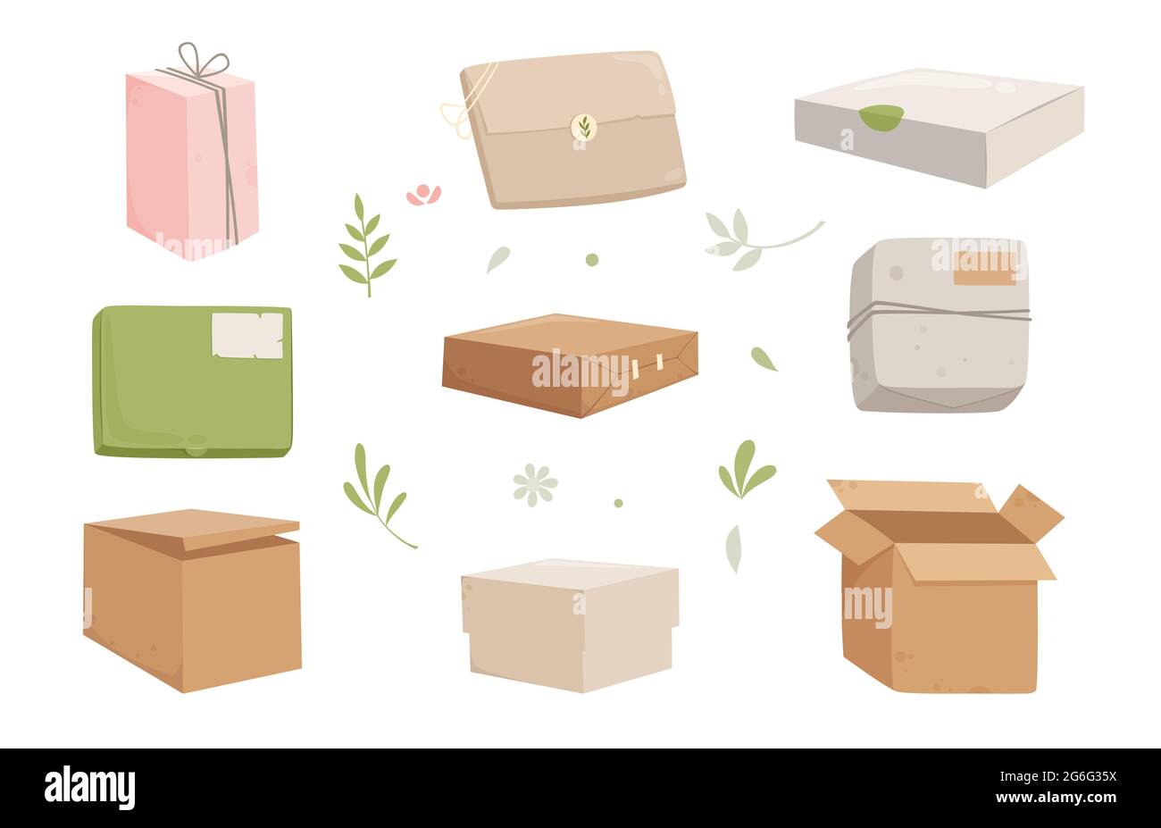 Box cardboard icons set cartoon vector. Carton delivery package Stock ...