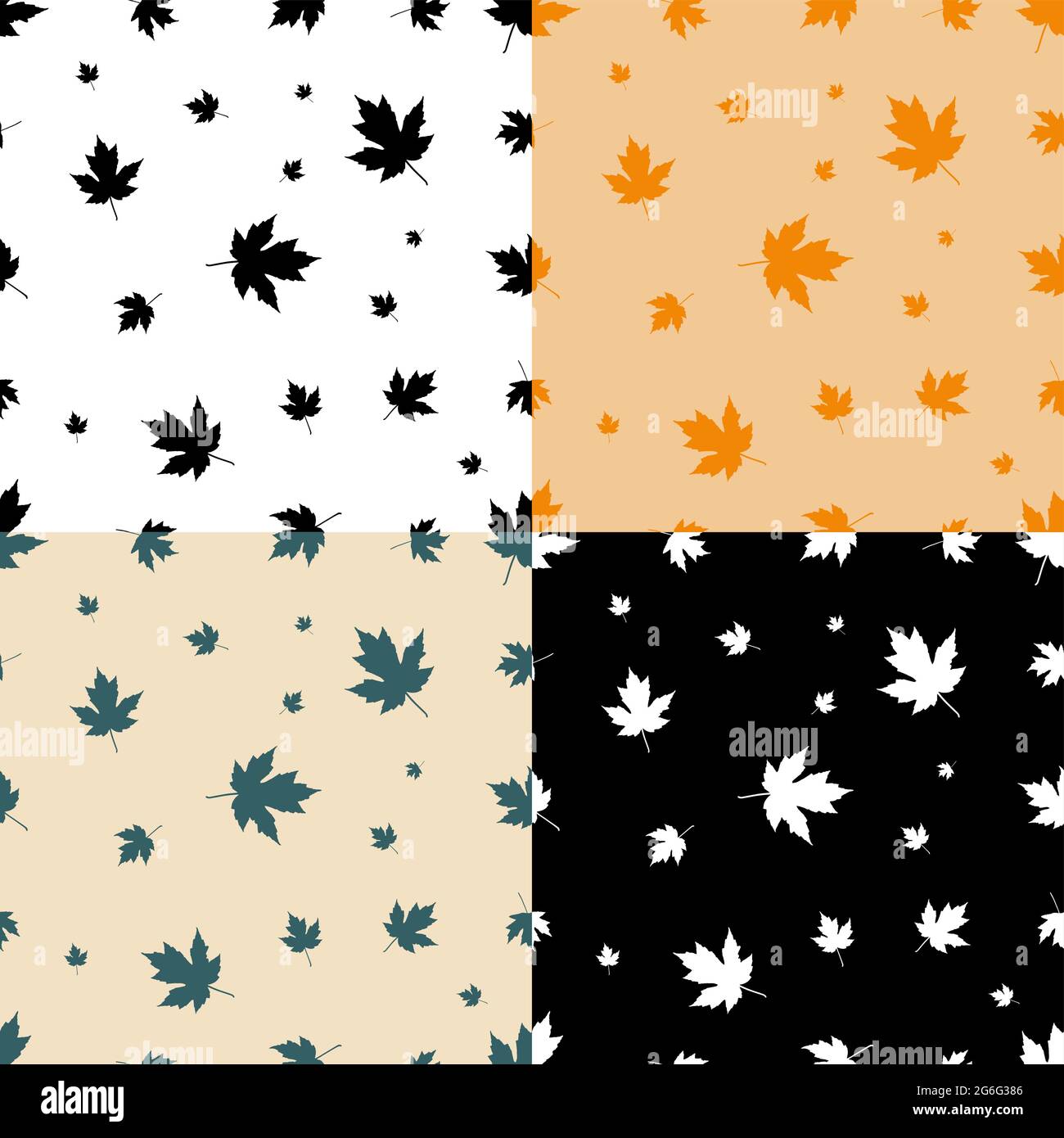 set of seamless patterns with silhouettes of maple tree leaves ...