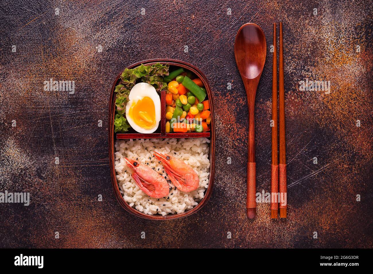 Healthy lunch in wooden japanese bento box. Balanced healthy food ...