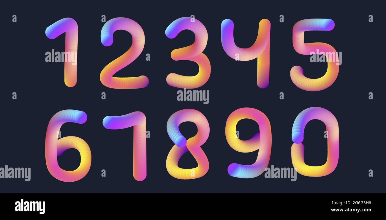 3d gradient numbers from 0 to 9 stylized cartoon.Circular blend forming ...