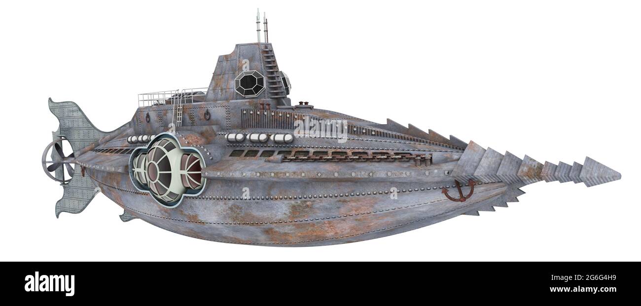 Fantasy submarine isolated on white background Stock Photo - Alamy