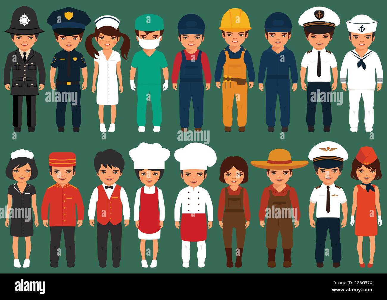 Young kids boys and girls of different professions, vector illustration ...