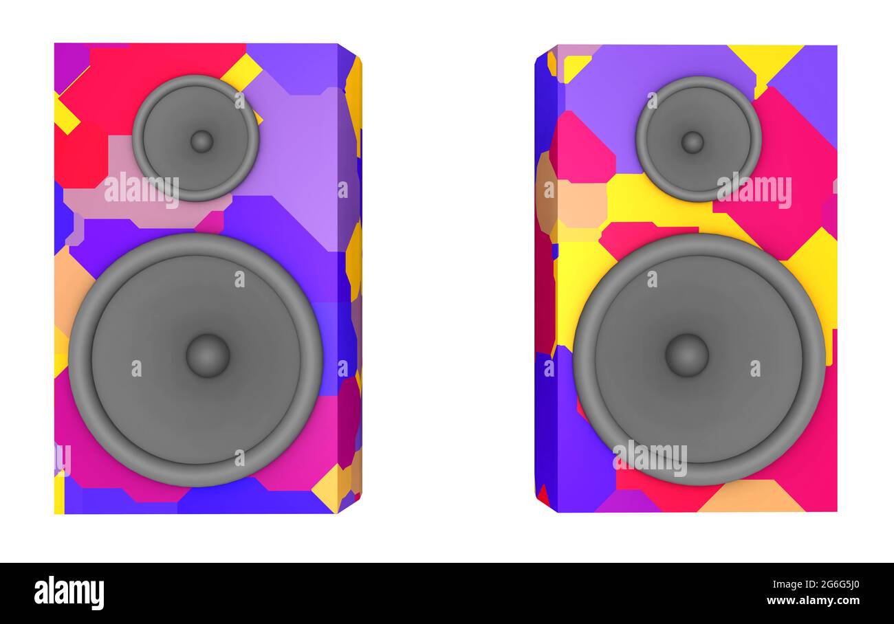 Two loudspeaker boxes in colors isolated on white background Stock ...