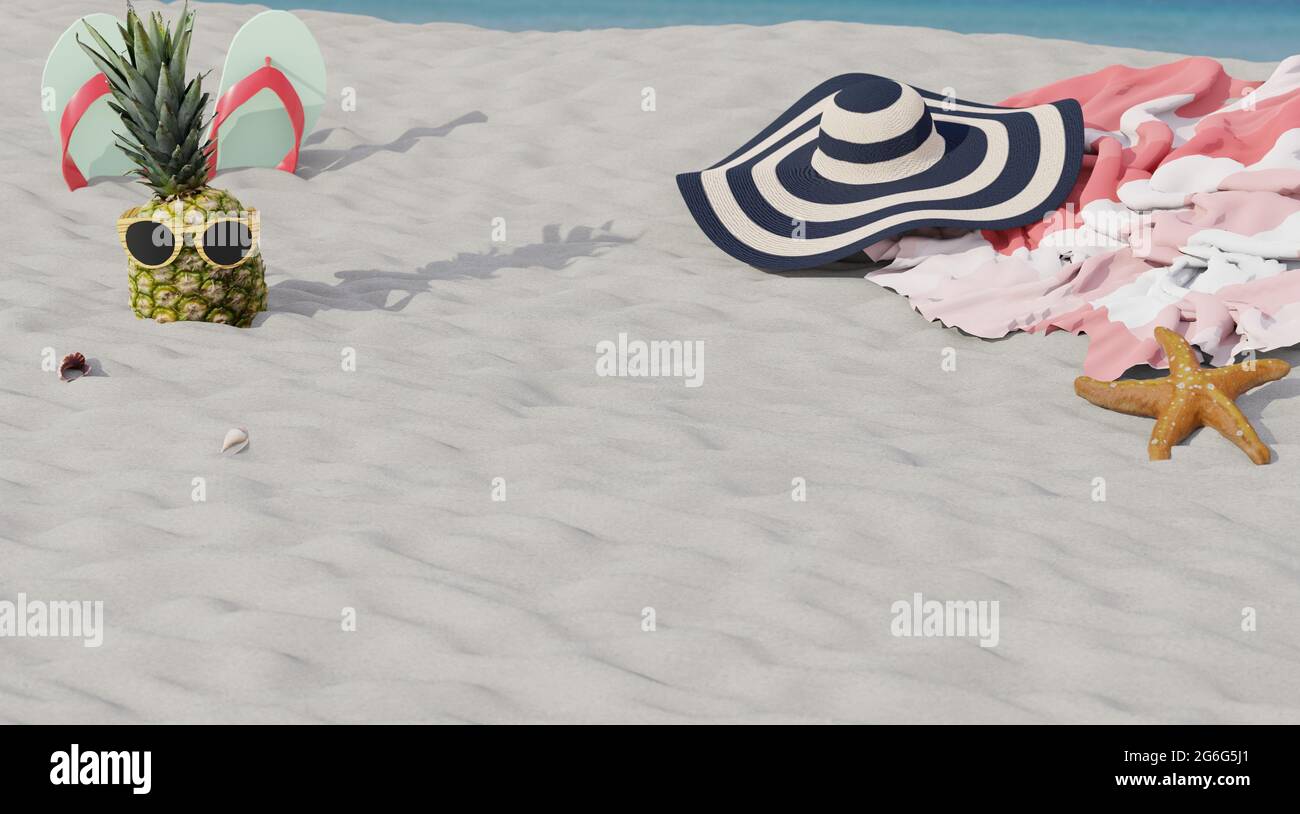 Beach scene with props for wallpaper, 3d rendering Stock Photo - Alamy