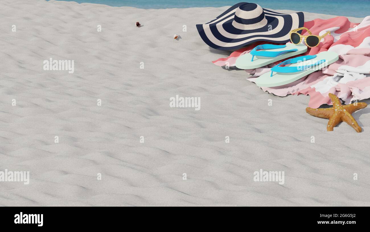 Beach scene with props for wallpaper, 3d rendering Stock Photo - Alamy