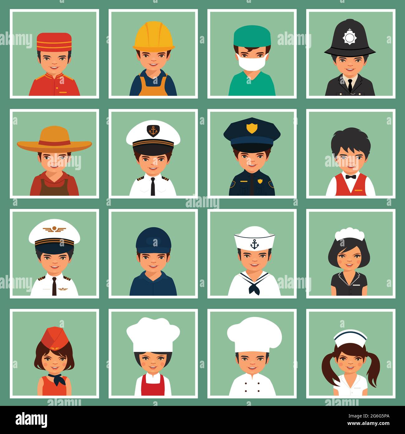 Young kids boys and girls of different professions, vector illustration ...