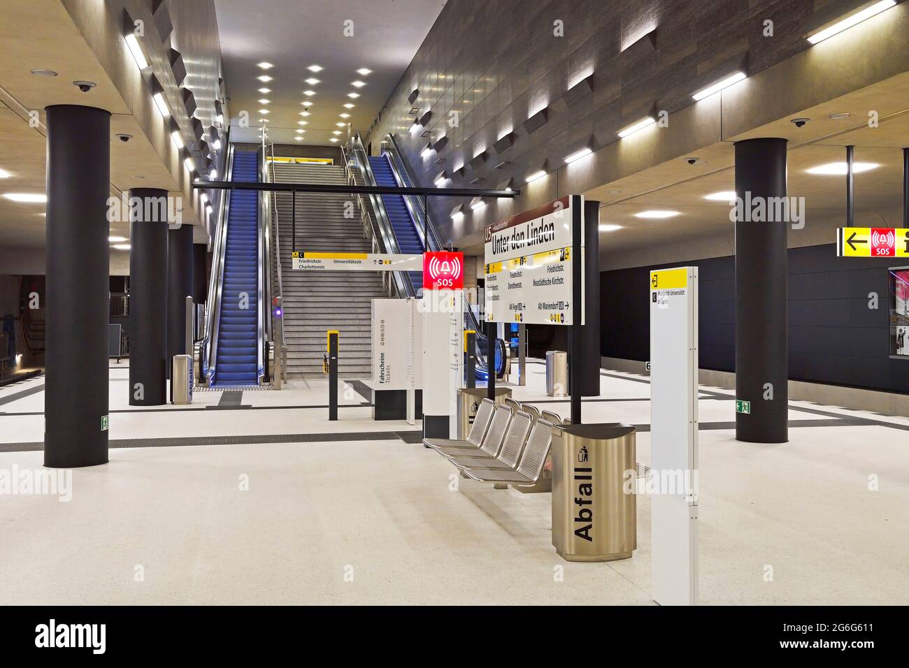 eescalators in the new station 'Unter den Linden' of the underground ...