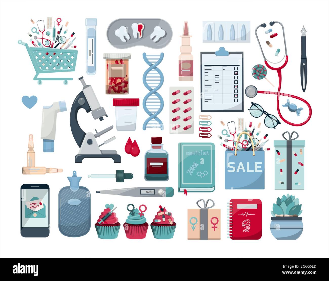 Big vector medical set. Medicine cartoon pill, drug, table, antibiotics ...