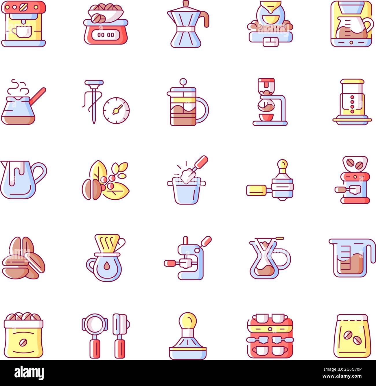 Coffee and barista accessories RGB color icons set Stock Vector Image ...