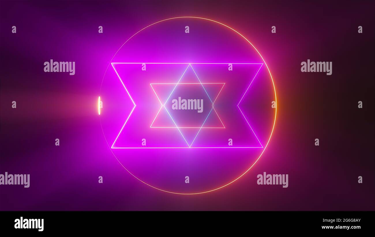 Esoteric 3d render triangle with glowing lines and star david. Occult ...