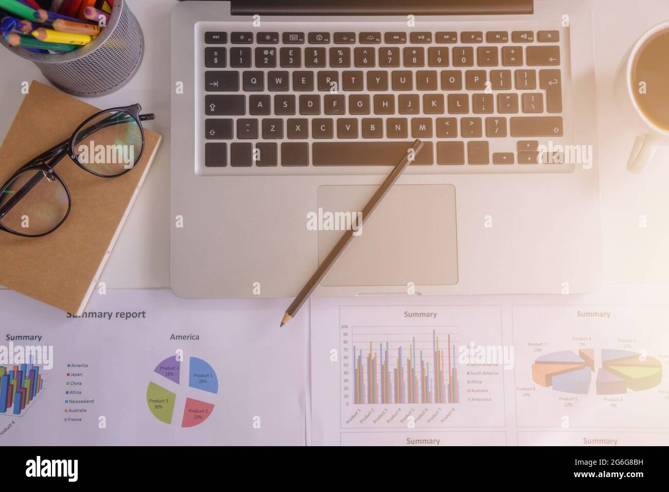 Office desk a stack of paper reports work forms with computer. Modern ...