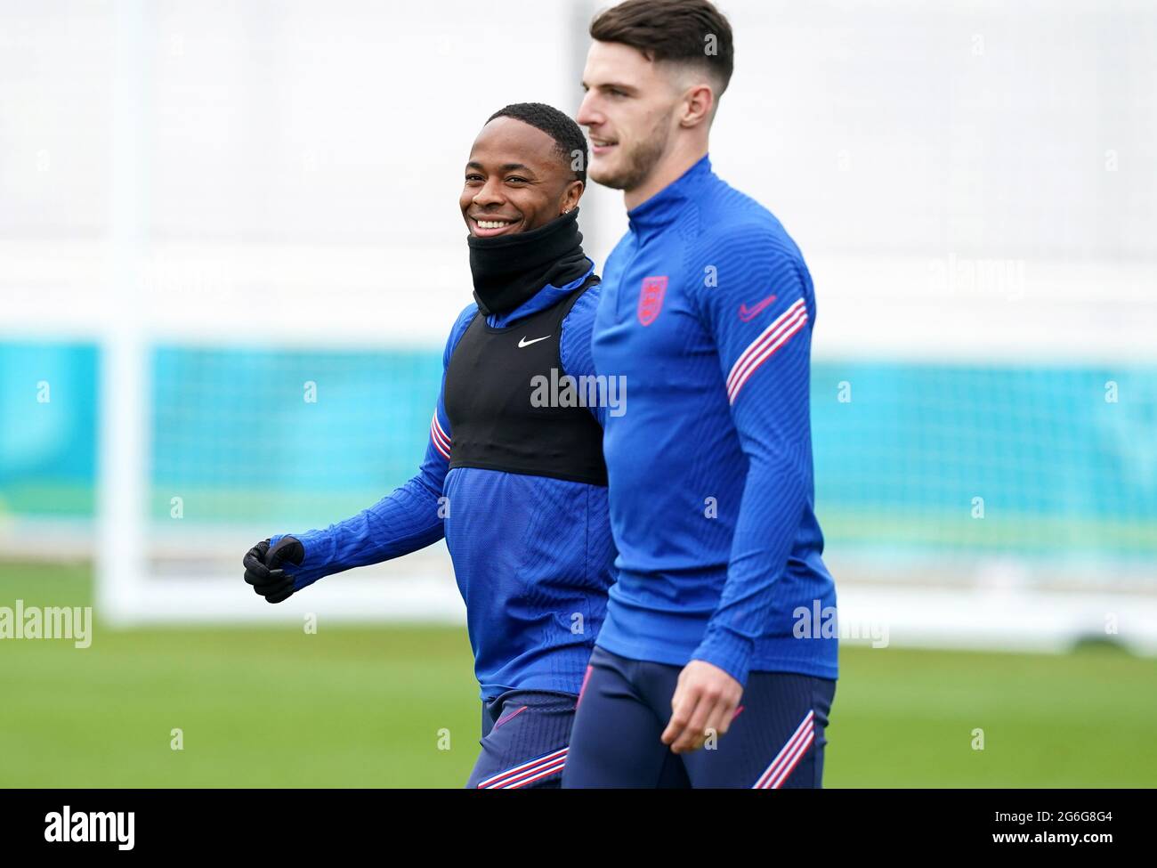 England's Raheem Sterling and Declan Rice during a training session at ...