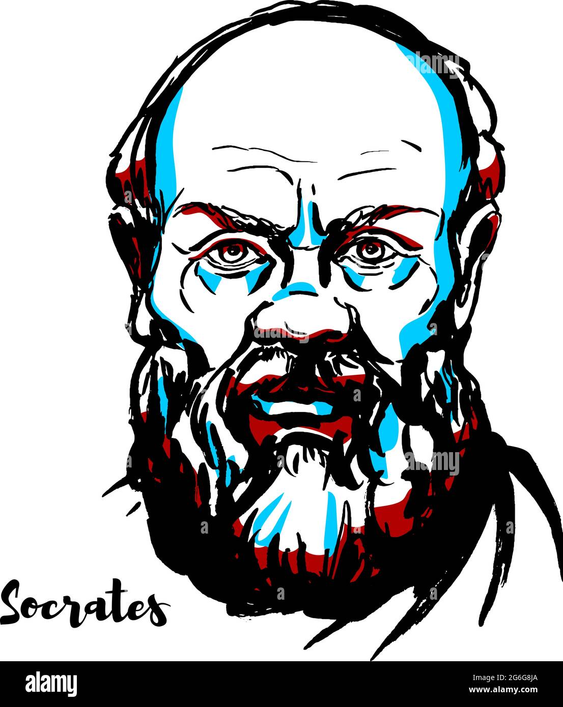Socrates engraved vector portrait with ink contours. Classical Greek ...