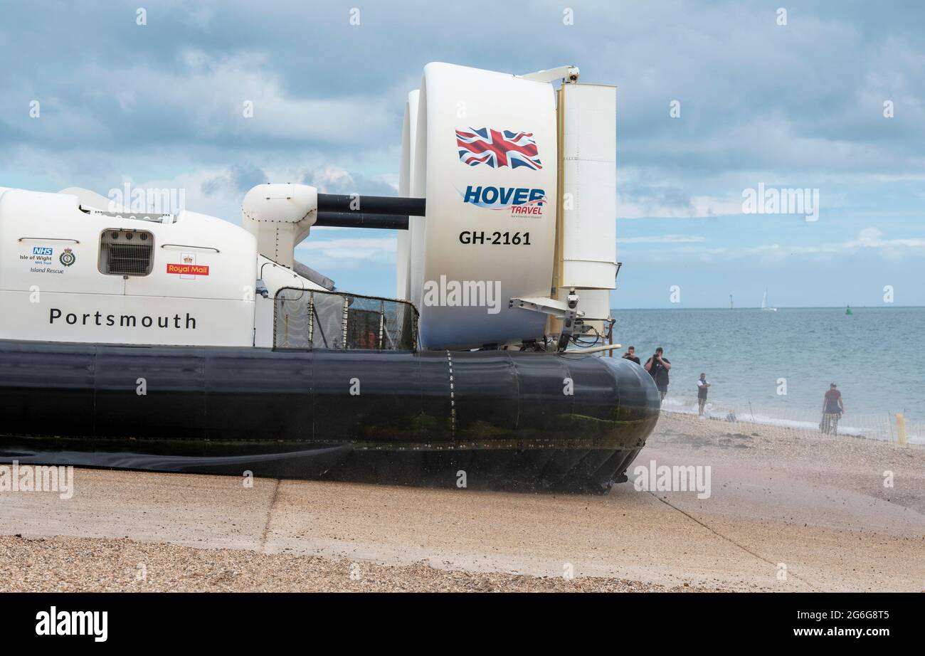 Southsea, Portsmouth, England, UK. July 2021. Hovercraft on shingle ...