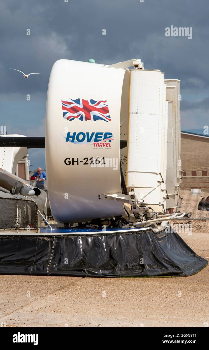 Southsea, Portsmouth, England, UK. July 2021. Hovercraft on shingle ...