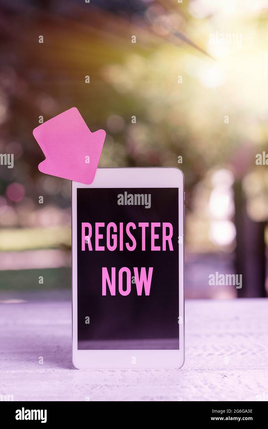 Text sign showing Register Now. Business idea Name in an Official List ...