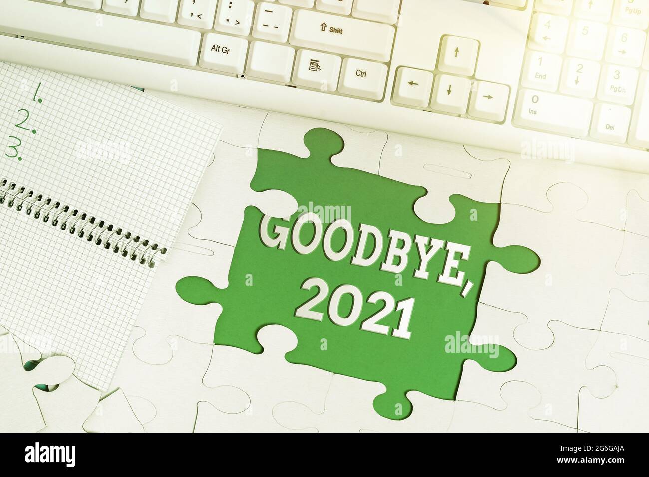 Hand writing sign Goodbye 2021. Conceptual photo New Year Eve Milestone ...