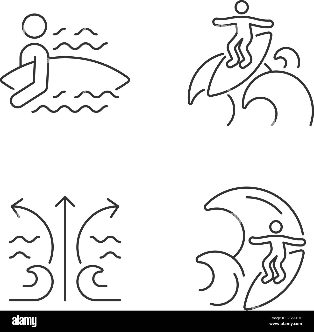 Riding wave using board linear icons set Stock Vector Image & Art - Alamy