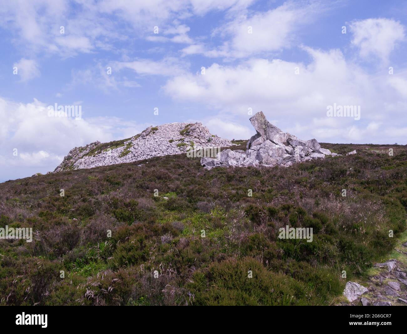 View along boulder strewn ridge of Shropshire Way Main Route in ...