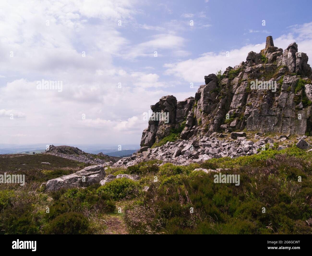 View along boulder strewn ridge of Shropshire Way Main Route in ...