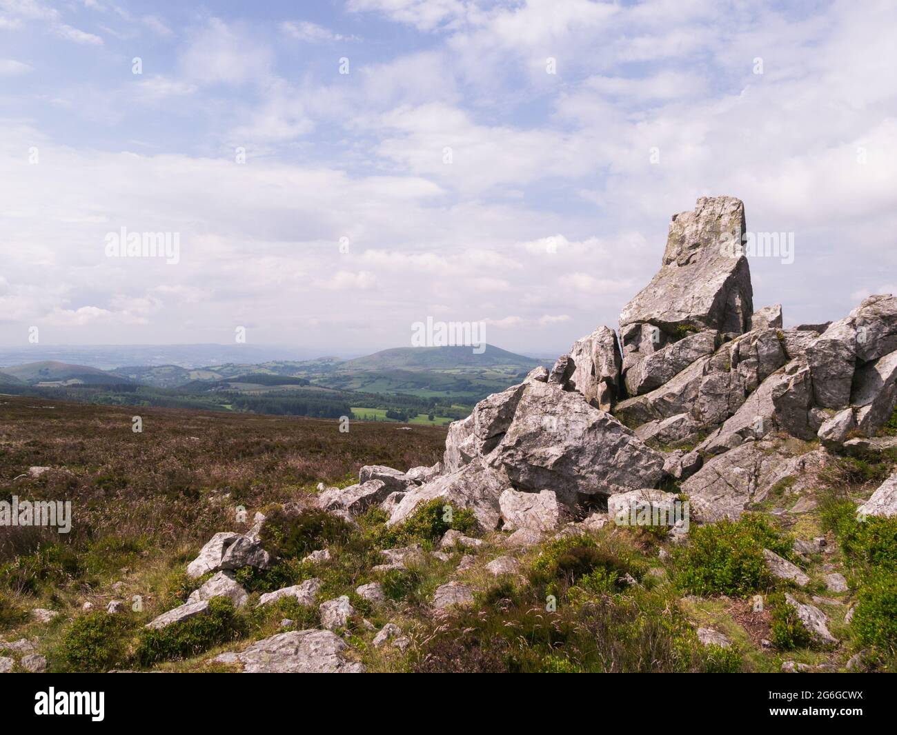 View along boulder strewn ridge of Shropshire Way Main Route in ...