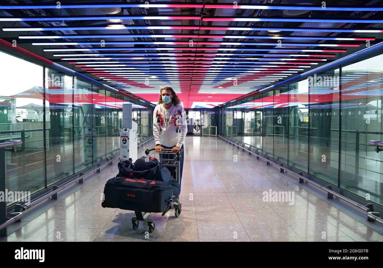 Team GB's Tom Squires arrives at Heathrow Terminal 5 before the Team GB ...