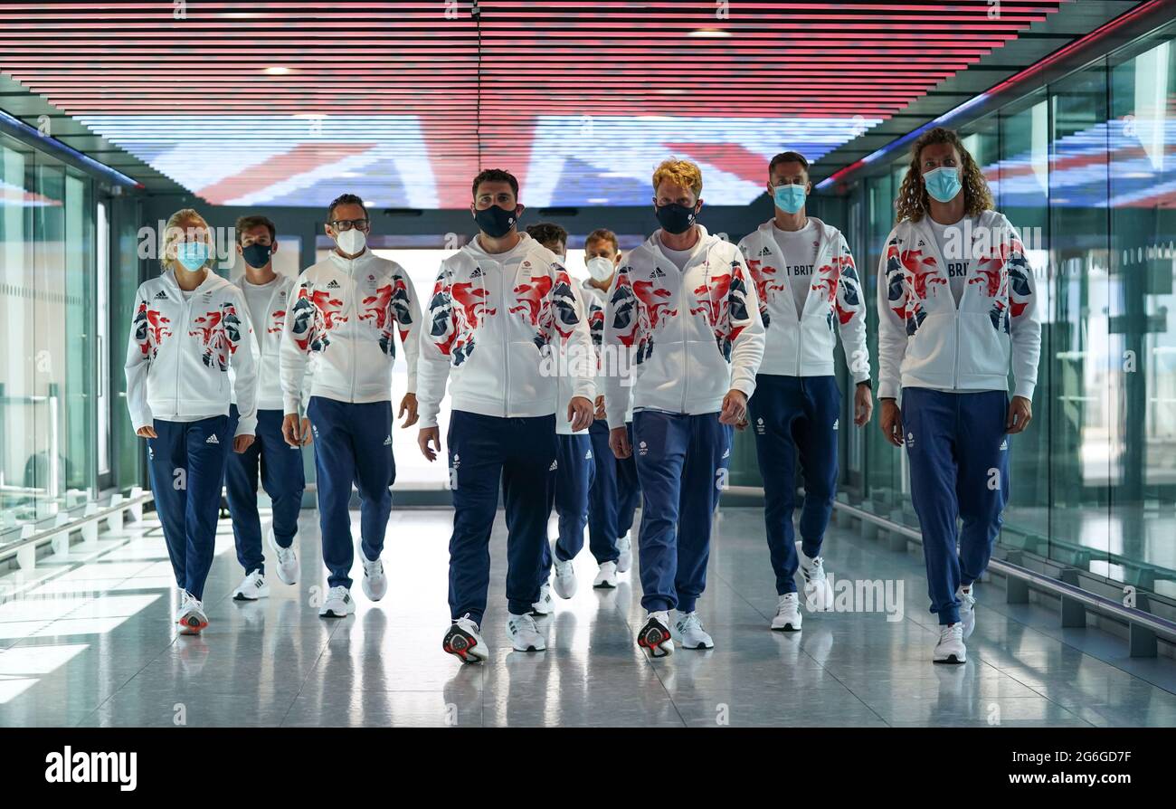 Members of the Team GB Sailing team walk towards camera as they pose ...